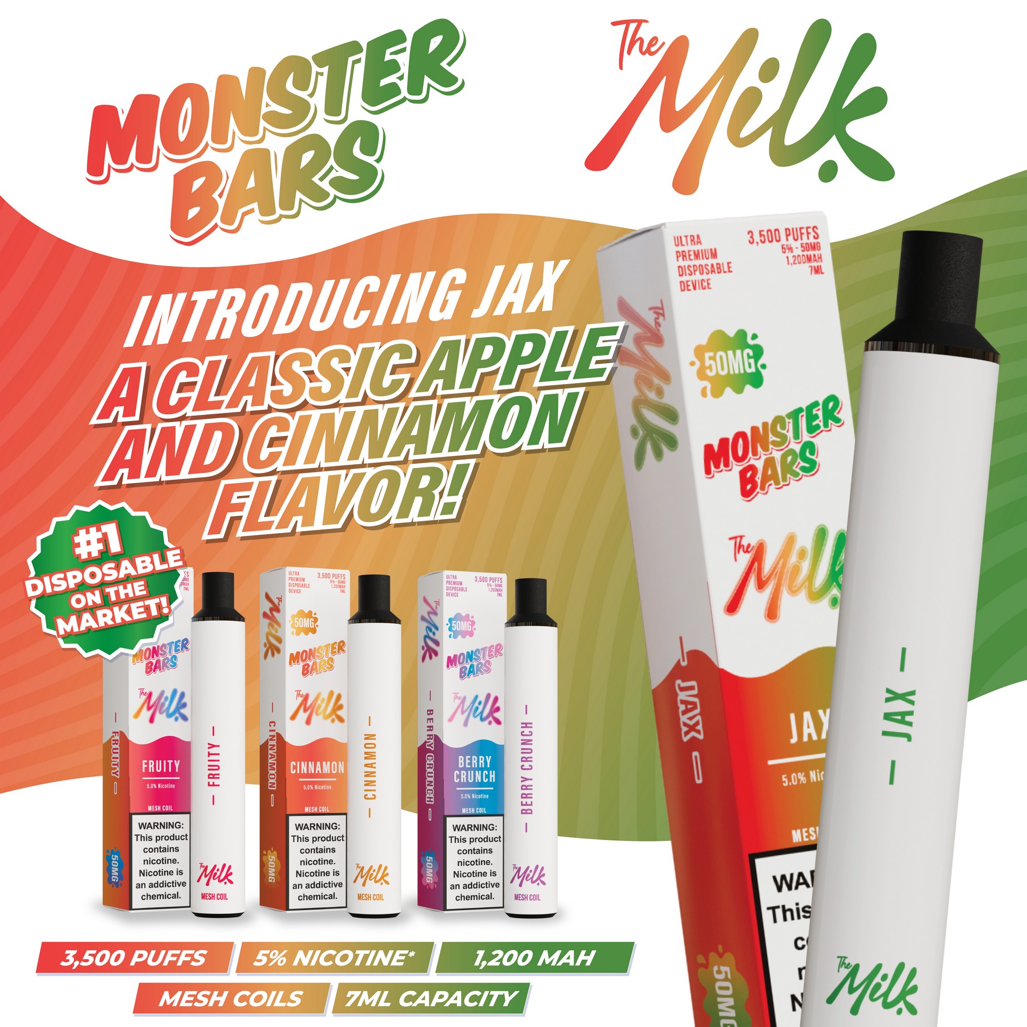 Monster Bar 3500 Disposable 5%, jam monster, monster vape labs ...