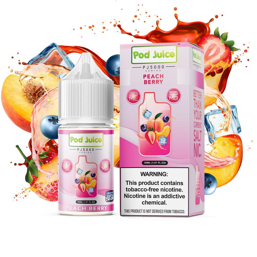 Pod Juice PJ 5000 Series Synthetic Salt - Peach Berry 30mL, pod juice ...