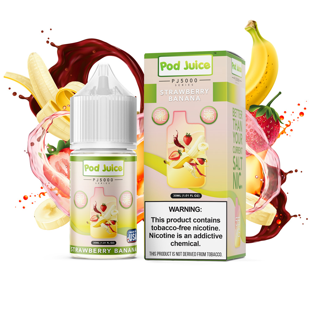 Pod Juice PJ 5000 Series Synthetic Salt - Strawberry Banana 30mL, pod ...