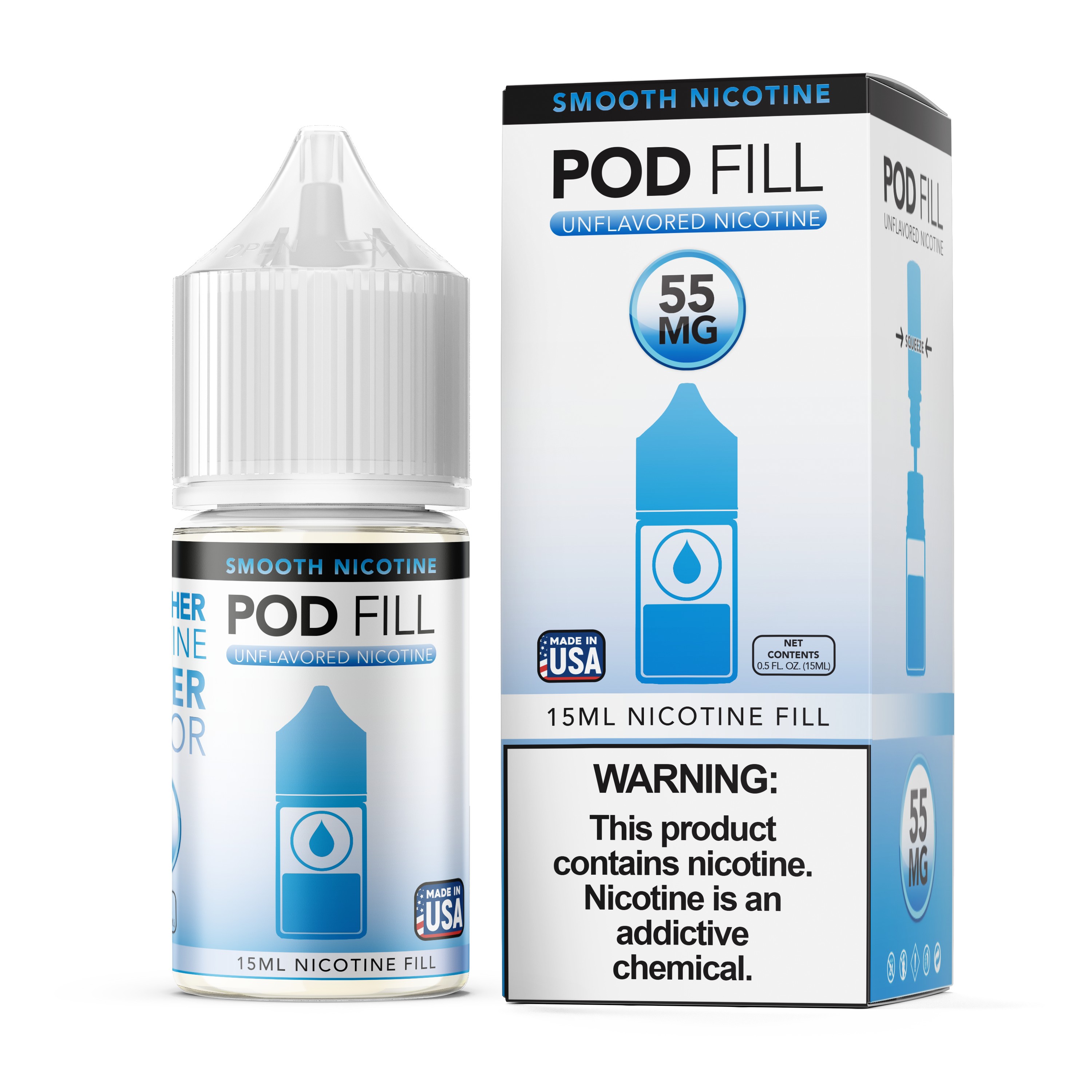 Pod Fill Unflavored Salt Nicotine Base 15mL - 55mg, pod juice